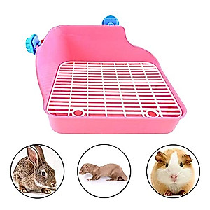 MagiDeal Rabbit Litter Box Toilet for Small Animal Bunny Rabbits Guinea Pig Galesaur Ferrets Corner Litter Pan Potty Trainer Small Pets Cage Toilet Bedding Box, Pink