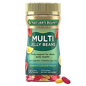 Nature's Bounty Multi Jelly Beans Gummy, with Zinc, Biotin, Vitamins A, D, E, K, Daily Support for Whole Body Health, Strawberry-Lemonade Flavor, 120 Count