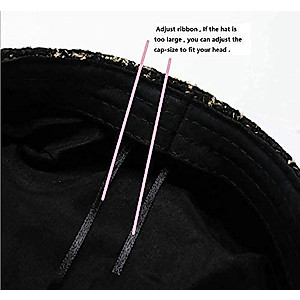 Women Plaid-Tweed Newsboy-Baker-Boy Hat Captain-Sailor Fisherman Hat Peaked-Beret with Chain Black