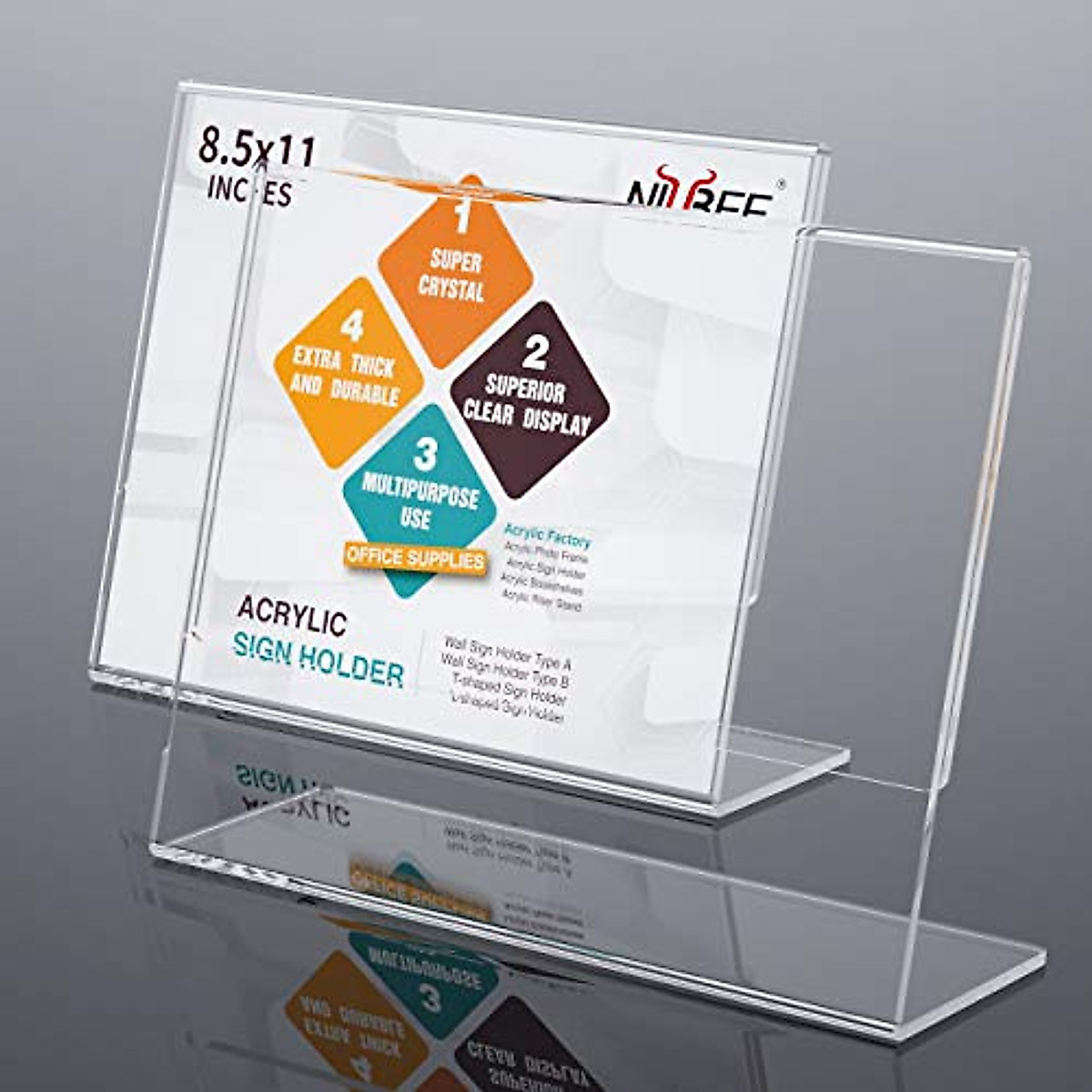 NIUBEE Acrylic Sign Holder 8.5x11 Inches 3 Pack Landscape, Slant Back Clear Paper Frames, Plastic Flyer Display Holder, Document Menu Table Stand for Office, Store, Restaurant -Horizontal