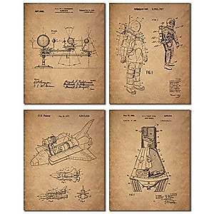 BigWig Prints Space Patent Wall Art - Vintage Space Posters, Aerospace Blueprint Decor, Art for Vintage Aesthetic Rooms, NASA Inspired Gifts - Unframed Set of 4 (8x10)