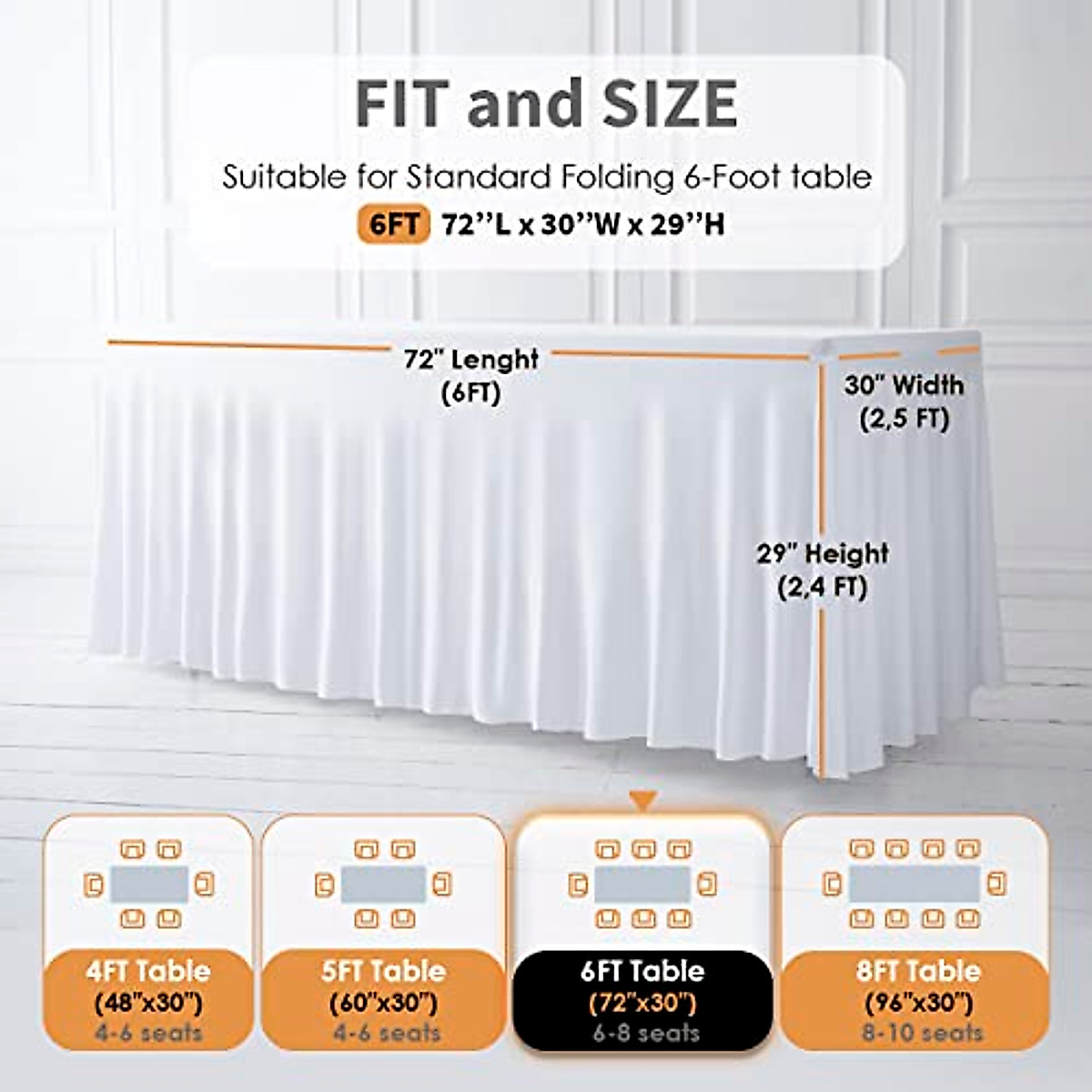 White Table cloth for Rectangle table 6ft Table Cover for 6 foot tables White Table Cover 6ft Spandex Table Covers 6ft Table Skirts for Rectangle Table 6ft White Tablecloth for Rectangle Tables