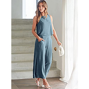 ANRABESS Women's 2 Piece Outfits Summer Sleeveless Tank Crop Button Back Top Cropped Wide Leg Pants Set Matching Loungewear Set Spring Clothes Beach Vacation 546Hulv-M