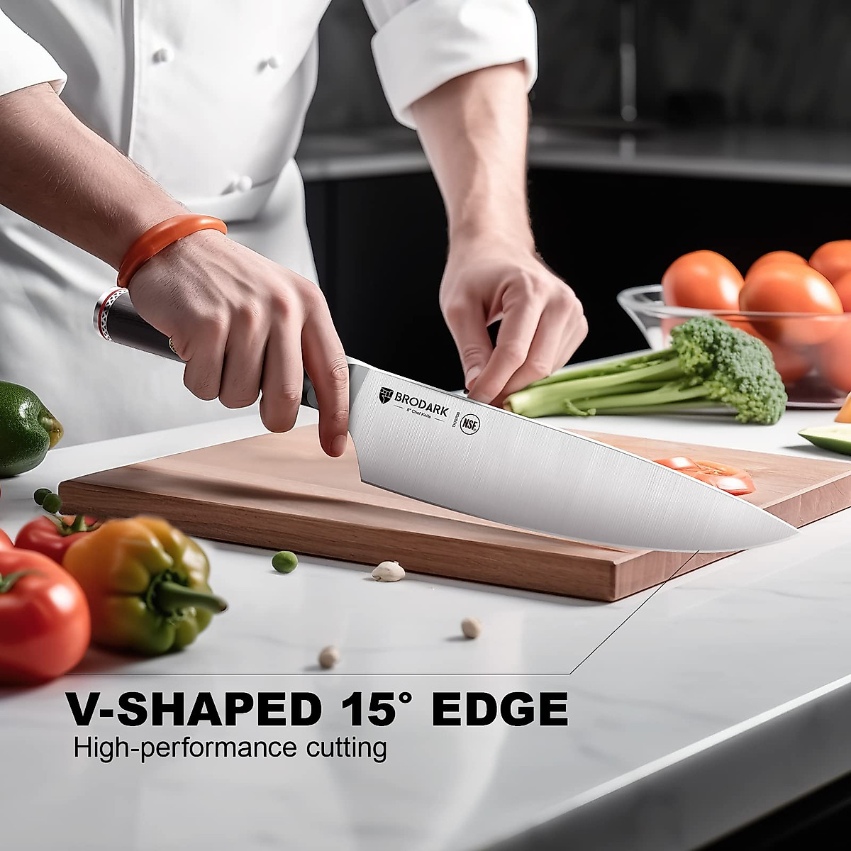 BRODARK Japanese Chef Knife,Professional Kitchen Knife in AUS-10 Steel,High-Class 8 Inch Chef's Knife with Ergonomic Handle,Ultra Sharp Cooking Knife,NSF Certified,Gift Box