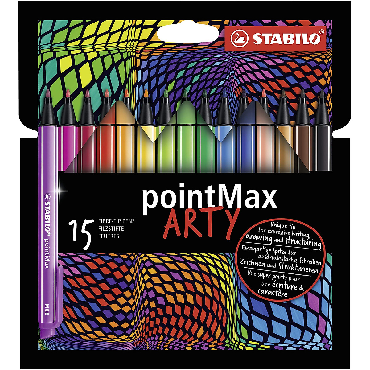 STABILO Fineliner pointMax - ARTY - Pack of 15 - Assorted Colours