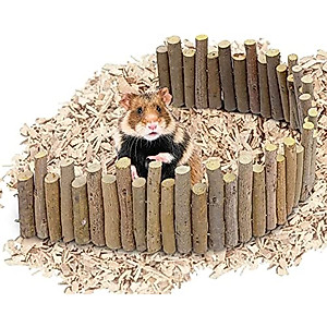 Hamster Wooden Bridge, Flexible Wood Hideout, Door Fence, Standing Climbing Platform Basket Accessories for, Mice, Gerbil, Chinchilla Chew Toys Decor (60CM)