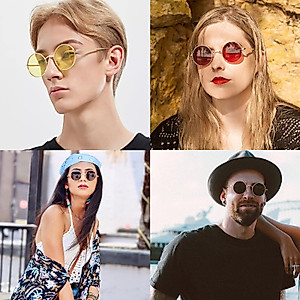 COASION Vintage Round Metal Sunglasses Small Red Halloween Glasses for Women Men (Gold Frame/Red Lens)