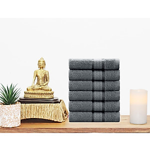 COTTON CRAFT Ultra Soft Hand Towels - 6 Pack - 16x28-100% Cotton Face Towels - Absorbent Quick Dry Everyday Luxury Hotel Bathroom Kitchen Spa Gym Shower Pool Camp Picnic Dorm - Easy Care - Charcoal