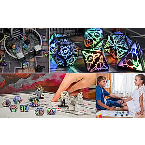 LOOKDNDS LED DND Dice Set, Light Up Dice with Charging Box, 7 PCS LED Electronic Dices, LOOKDNDS Dice Polyhedral Dice Sets for MTG Pathfinder Role Playing Game (Sword Dice)
