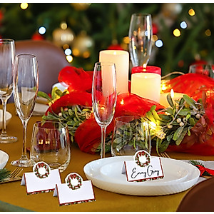 Gift Boutique 100 Pack Christmas Place Cards Holiday Seating Name Card Die Cut Xmas Wreath Table Setting Folded Paper Tent Cards for Dinner Wedding Tables Placement Party Decorations 2" x 3.5"