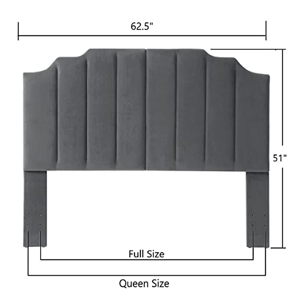 24KF Velvet Upholstered Tufted Queen headboard Full headboard with Vertical Channel Design Queen/Full Headboard -Dark Gray