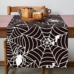 Halloween Table Runner Spider Web Table Runner Black Halloween Table Decorations Halloween Kitchen Decor Spiderweb Table Runner for Seasonal Holidays, Scary Movie Nights Decorations- 13x72 Inch