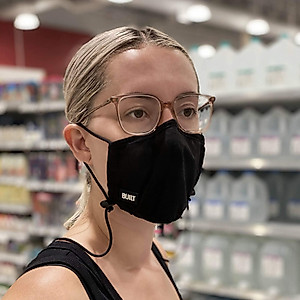 BUILT Washable and Breathable Cotton Face Mask with Adjustable Ear Loops, Nose Wire and PM2.5 Filters Black 5275422
