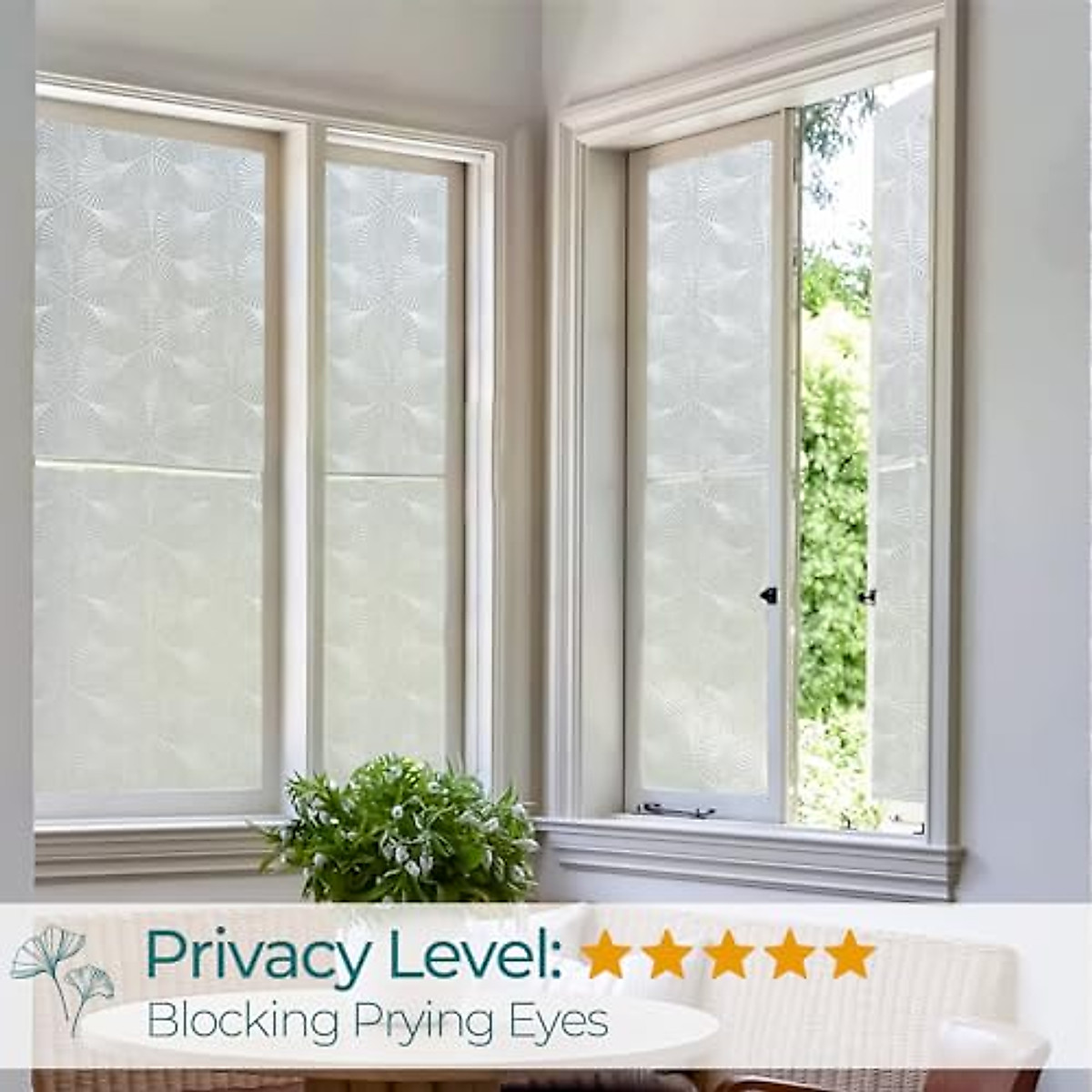 Windimiley Privacy Window Film Frosted Glass Window Cling Bathroom Peel and Stick Sun Blocking Decorative Ginkgo Opaque Door Window Tint for Home, 17.5x157.4 Inch