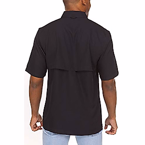 Swiss Alps Mens Short Sleeve Button Down Sun Protection UPF 30+Shirt Quick Dry Cooling Fishing Shirts Casual Summer Tops, Black, XL