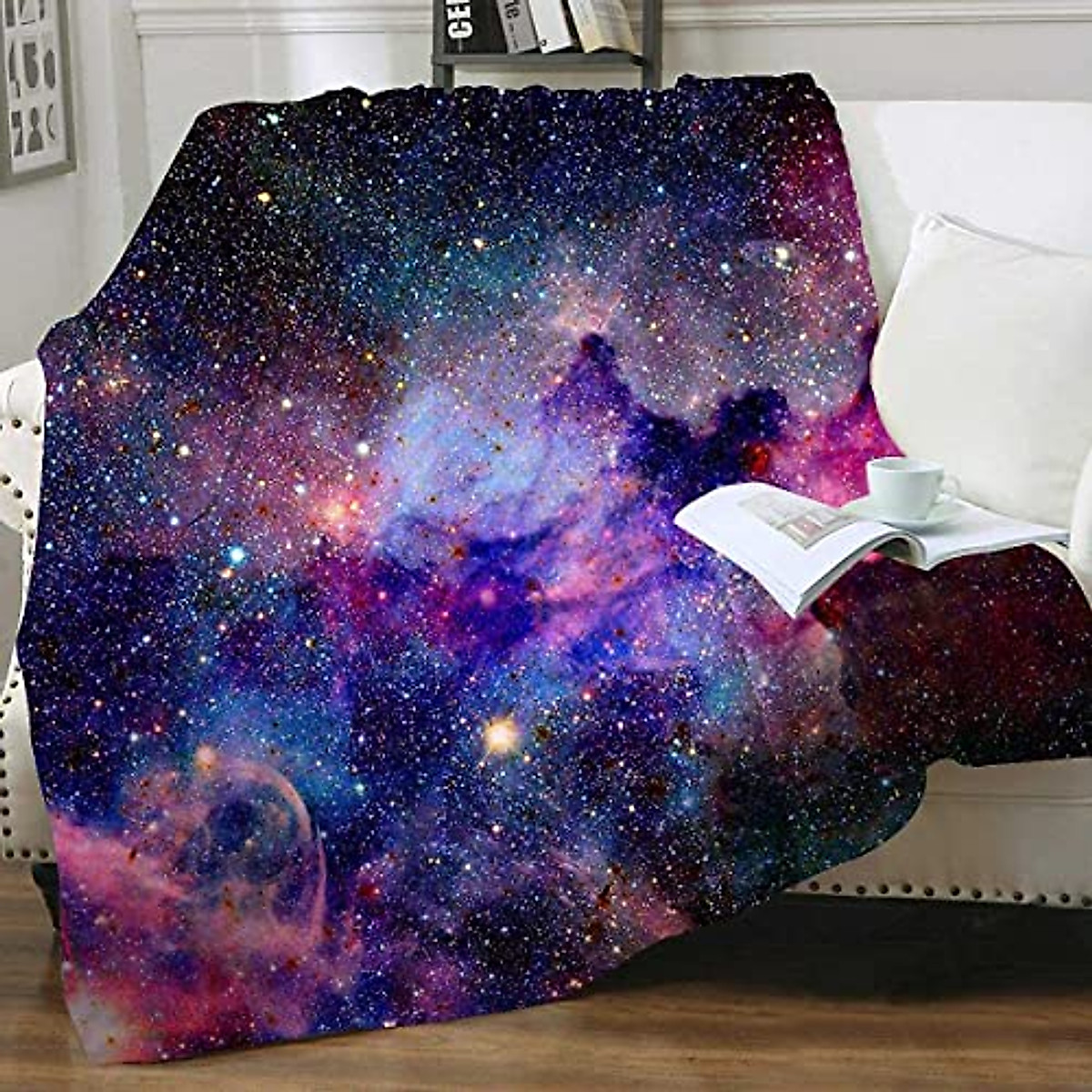 KYKU Soft Galaxy Blanket Full Size Fleece Purple Nebula Throw Blanket Universe Small Outer Space Adult and Child Comfy Home for Living Room Sofa Nap Cozy Pretty Abstract Art Printed Design Gifts