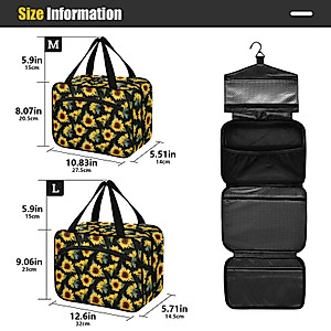 Vnurnrn Sunflowers on Black Large Travel Toiletry Bag for women Makeup Organizer Bag with Hanging Hook Shower Bag for Traveling Electric Shaver Brush