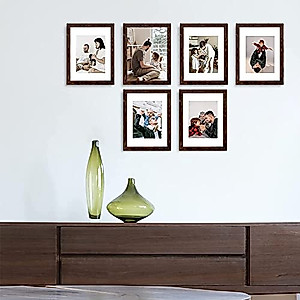 ZIRANLING 8x10 Picture Frame Rustic Brown Wood Set of 6,Display Pictures 5x7 with Mat or 8x10 Without Mat,Multi Photo Frames Collage for Wall or Tabletop Display