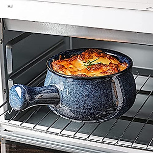 vicrays French Onion Soup Bowls With Handles, 26 Ounce for Soup, Chili, Beef Stew, Chip Resistant, Dishwasher Microwave Safe, Set of 4 (Strary Blue)