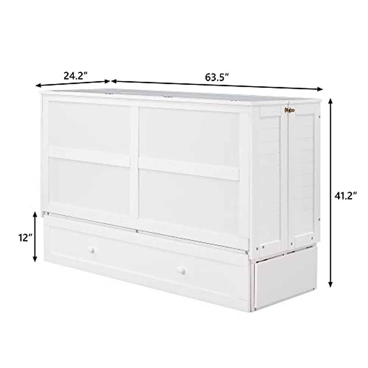 BIADNBZ Wooden Murphy Bed Frame Queen Size with Drawer and Little Shelves on Each Side, Versatile Platform Bedframe for Bedroom Guestroom Dorm, White