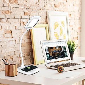 OttLite LED Desk Lamp with Wireless Charging, Prevention Designed to Reduce Eyestrain - Adjustable Flexible Neck, 3 Color Modes & Touch Controls - Crafting, Office Work, Reading & Studying