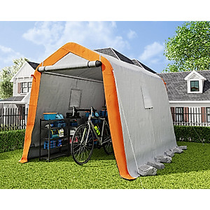 AMERLIFE 6x8x6.6 FT Heavy Duty Portable Shed Storage Shelter, Outdoor Storage Shed with 2 Waterproof Windows & Roll-up Zipper Door, Carport for Motorcycle, Bike, Grey