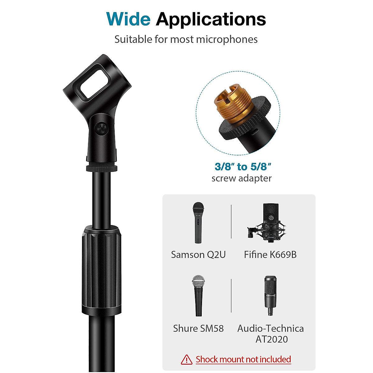 InnoGear Mic Stand, Microphone Stand Floor Detachable Boom Mic Arm Stands with Weighted Round Base, Height Adjustable from 34" to 60" for Blue Yeti HyperX QuadCast Shure SM58 Samson Q2U Fifine K669B