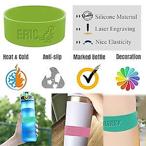 ubjva Personalized Water Bottle Name Bands Custom Engraved Silicone Labels with Name Reusable Baby Bottle Straps for Daycare School-Engraved Name