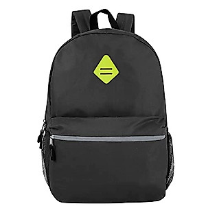 19 Inch School Backpacks with Mesh Side Pockets – Basic Large Solid Color Backpacks for Kids, Men, Women, Travel (Black/Yellow)