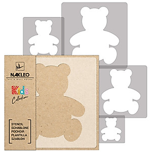 NAKLEO 5 pcs Reusable Plastic Stencils - Teddy Bear Plush - 13.4" to 3.5" - Pattern Children Kids Painting Template Room Decor - Craft DIY Wall Furniture