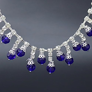 Silver Crystal Glass Beads Rhinestone Tassel Drill Chain 1 Yard Handmade Sewing Clothes Neckline Shoes Bags Jewelry Wedding Dress DIY Clothing Accessories Accessories (Dark Blue)