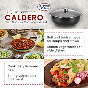 Alpine Cuisine Non-Stick Dutch Oven 11 Quart with Glass Lid | Multi-Purpose Aluminum Caldero for Braising - Boiling - Stewing | Nonstick Coating with Black Finish | Ideal for All Serving Sizes Pot