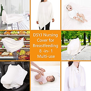 DSYJ Nursing Covers for Breastfeeding Poncho Cover, Soft & Breathable Fabric, 360° Full Privacy Universal Fit Multi Use 8-in-1 for Baby Car Seat Cocoon Feeding Canopy White