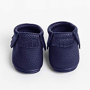 Fringe Baby Moccasins (Italian Leather) Baby Moccasins Soft Sole Baby Shoes Newborns, Infants & Toddlers - Handmade Genuine Leather Baby Moccasins Fringes Boys & Girl (Navy Blue, Numeric_6_Point_5)