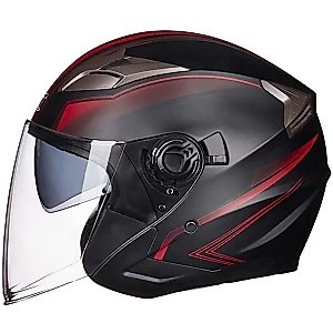 Motorcycle Helmet,Adult Open-face Motorbike Helmet Double Visor 3/4 Open Face Sun Shield Scooter Street Dirt Bike Helmet DOT Approved (X-Large, RED)