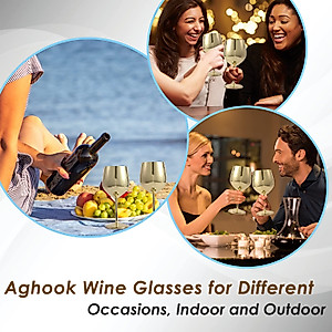 AgHook Wine Glasses 18/8 Stainless Steel, Set of 2 16 Oz Stemmed Wine Goblets, BPA Free Copper Coated Shatterproof, Elegant Tone Drinkware for Champagne and Cocktails