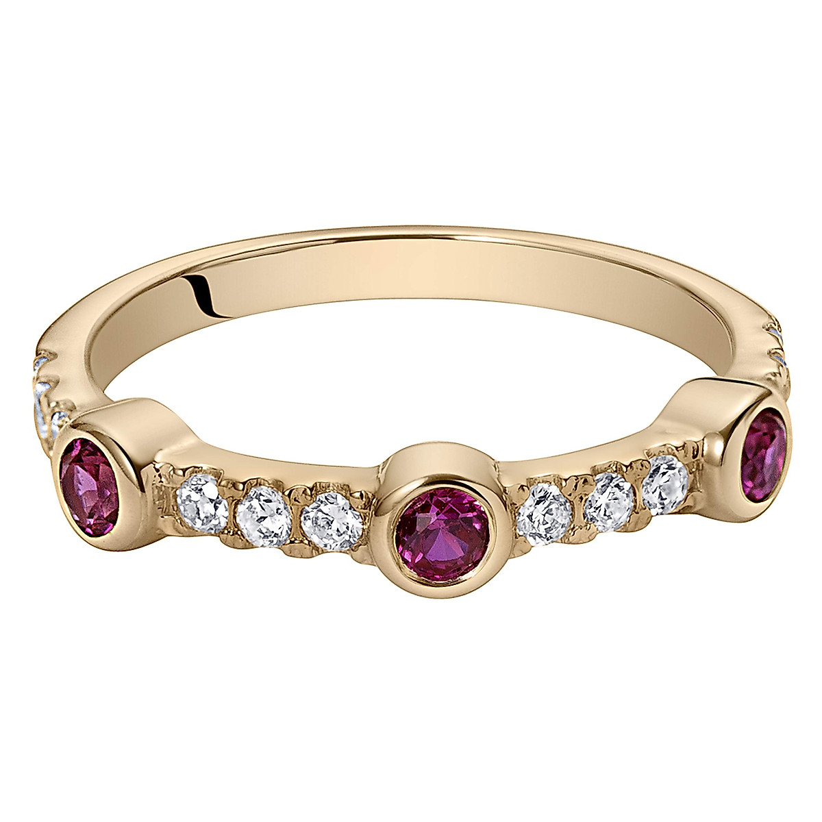 PEORA Created Ruby Stackable Ring in Rose-Tone Sterling Silver, Bezel Half Eternity Band for Women, 1.9mm Size 5