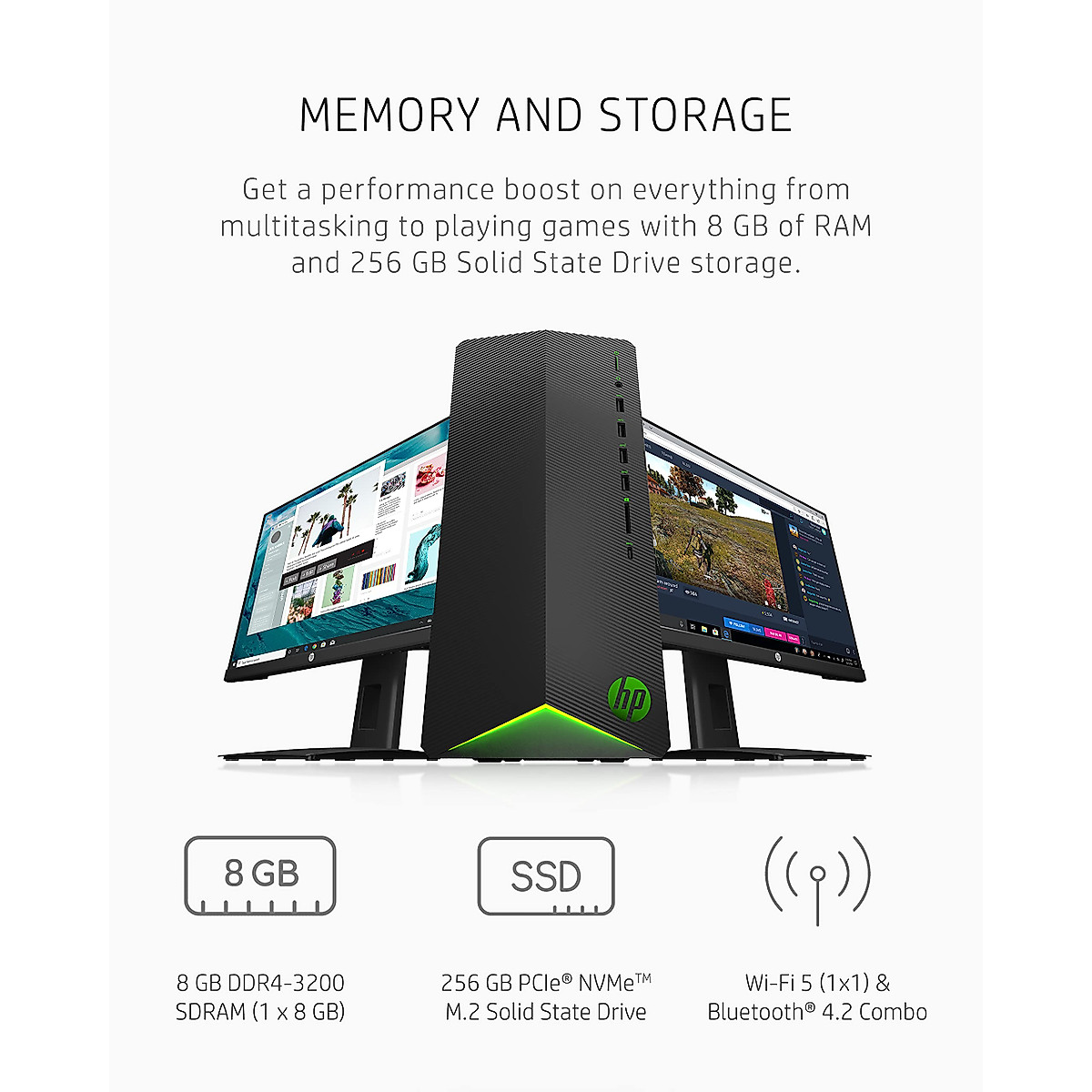 HP Pavilion Gaming PC, AMD Ryzen 3 5300G Processor, 8 GB RAM, 256 GB SSD, Windows 11, Wi-Fi 5 & Bluetooth 4.2 Combo, 9 USB Ports, Pre-Built Gaming PC Tower, Mouse and Keyboard (TG01-2010, 2021)