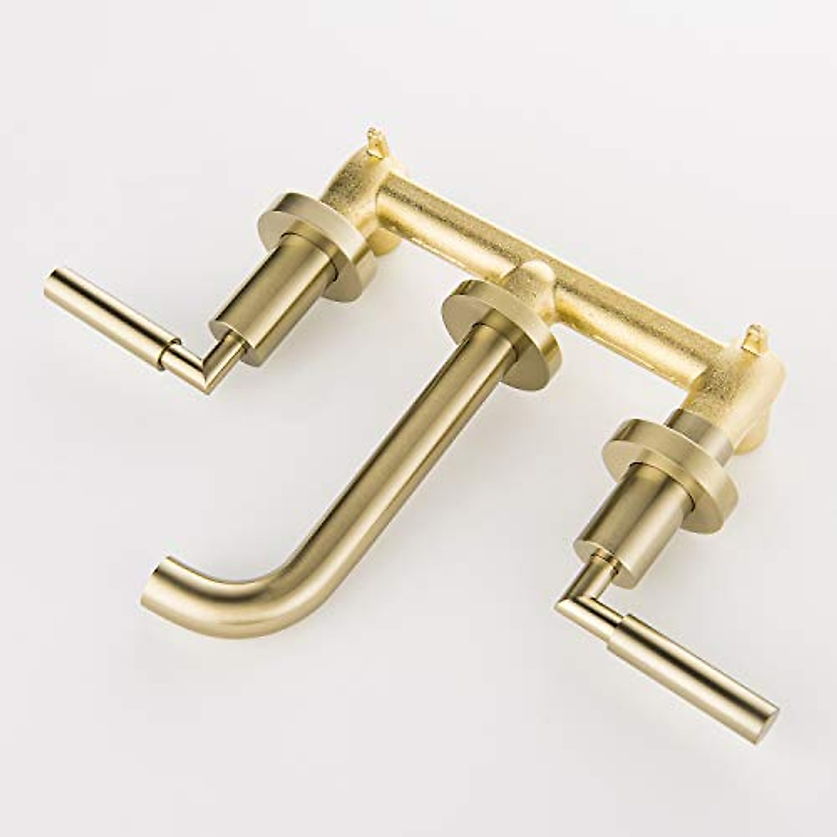 RBROHANT Brushed Gold Wall Mount Bathroom Faucet, Wall Mounted Sink Faucet, Dual Handle, Solid Brass, Rough-in Valve Included