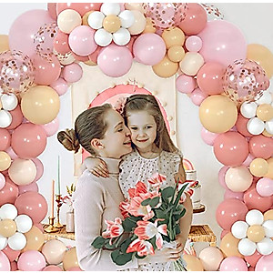 Boho Daisy Balloon Garland Retro Dusty Pink Blush Nude Light Pink Pastel Orange White Balloons Rose Gold Confetti Balloon Arch Kit for Baby Shower Wedding Birthday Party Decorations