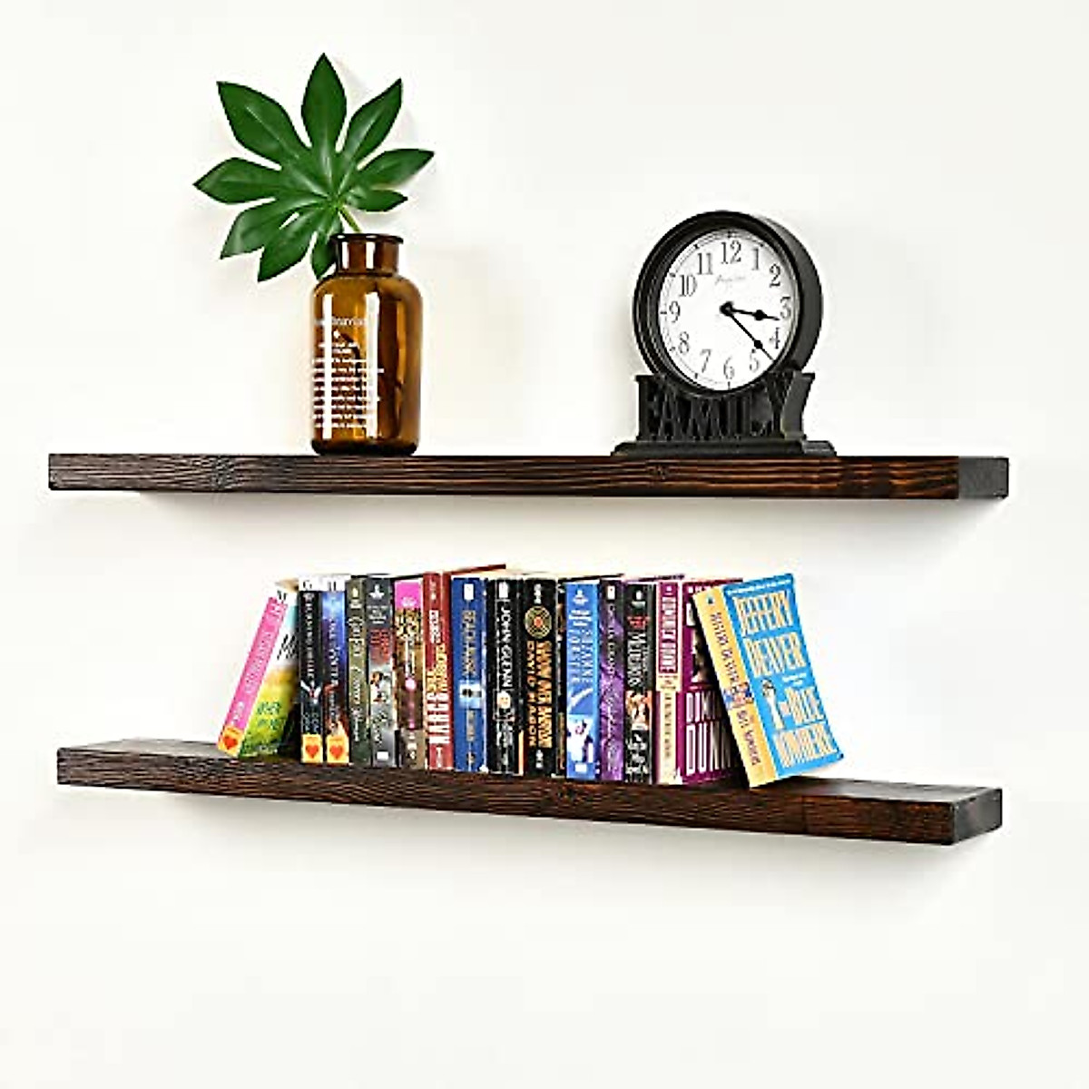 WELLAND Bradley Brown Floating Shelves Set of 2 Handmade Wood Wall Shelves Rustic Wall Mounted Shelves 5" Deep Narrow (Dark Brown, 36 inch)