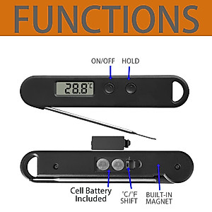 Wotermly D04 Digital Kitchen Meat Thermometer with Backlight LCD and Foldable Long Probe, Instant Read Food Cooking Thermometer Use for Oven, Grill,Liquid, BBQ, Baking and Candy