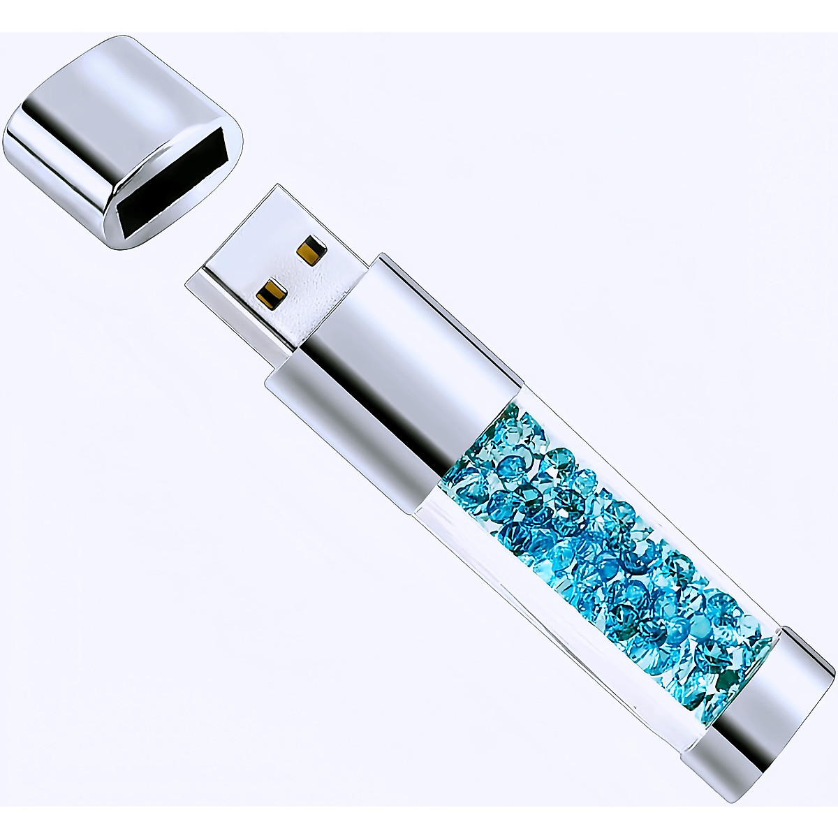 WooTeck 128GB Jewelry Crystal Lipstick USB Flash Drive,High Speed Memory Stick Pendrive, Lake Blue