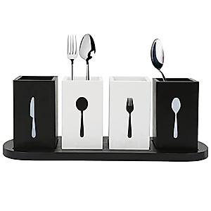 5 Pieces Silverware Holder with Wood Tray, Farmhouse Silverware Holder, Wooden Silverware Organizer, Spoon Fork Holder, Wooden Cutlery Holder, Flatware Organizers for Knives Restaurant Kitchen Storage
