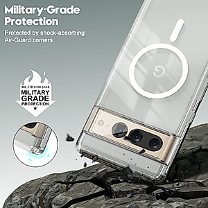 oakxco for Google Pixel 7 Pro Case Clear Magnetic Compatible with Magsafe, Thin Slim Transparent Non Yellowing, Hybrid Soft Silicone Bumper & Hard Plastic Protective Cover for Women, Clear