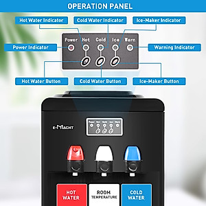 Clarfey Water Dispenser with Ice Maker, 3 in 1 Water Dispense with Built-in Ice Maker, Water Cooler Dispenser for 3-5 Gallon Bottle with a Scoop, Ice-Making Chamber, Child Safety Lock, Black