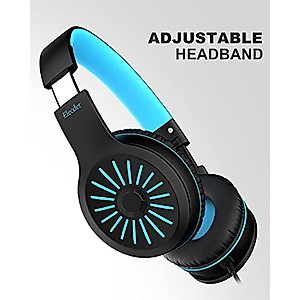 Elecder i45 On-Ear Headphones with Microphone - Foldable Stereo Bass Headphones with No-Tangle 1.5M Cord, 3.5MM Jack, Portable Wired Headphones for School/Kids/Teen/Smartphone/Travel/Tablet Blue/Black