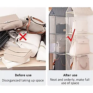 BIMZUC Hanging Handbag Organizer, [2 Pcs] Closet Hanging Organizer for Purse Handbag Bag, Hanging Purse Storage Organizer, Closet Organizers Storage for Room Family Bedroom Use, 4 Grids-Beige