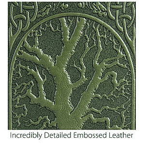 Oberon Design Celtic Oak Embossed Genuine Leather Checkbook Cover, 3.5x6.5 Inches, Fern Color, Made in the USA