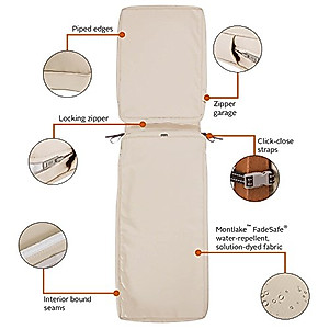 Classic Accessories Montlake FadeSafe Water-Resistant 80 x 26 x 3 Inch Outdoor Chaise Lounge Cushion Slip Cover, Patio Furniture Cushion Cover, Antique Beige, Patio Furniture Cushion Covers